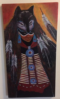 Native American Indian Cherokee Artist DOROTHY STRAIT-Sacred Blk Wolf ...