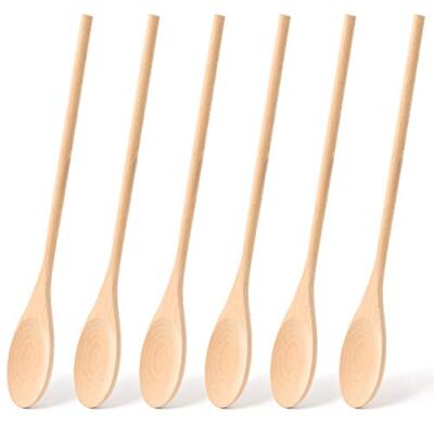 6 Pack 12" Oval Wooden Spoon Set Non-Stick Cooking Utensils for Mixing ...