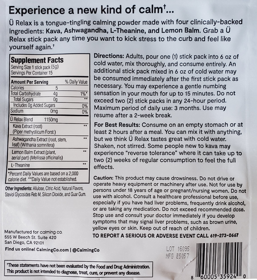 5 Single Packets U Relax Calming Tonic ALL PINEAPPLE Flavor Calm Nerves ...