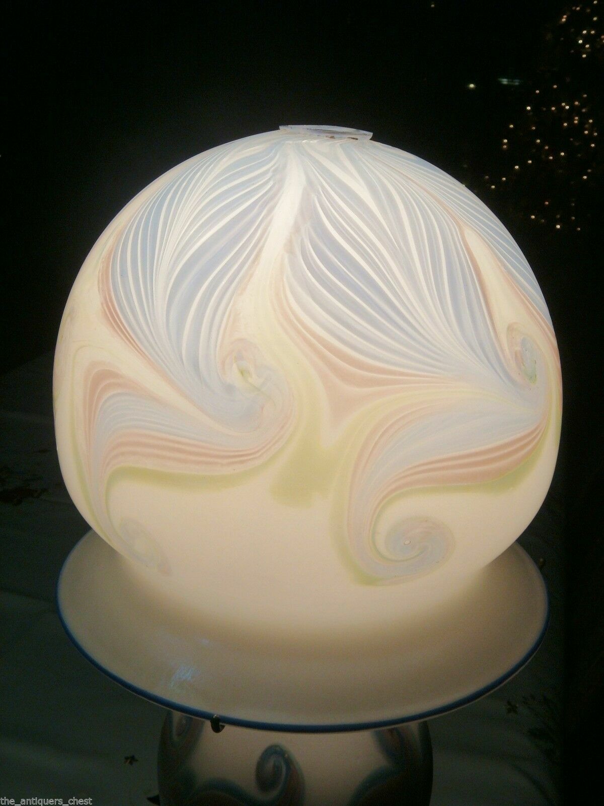 Signed ORIGINAL Vandermark Iridized Art Glass Pulled Feather TABLE LAMP ...