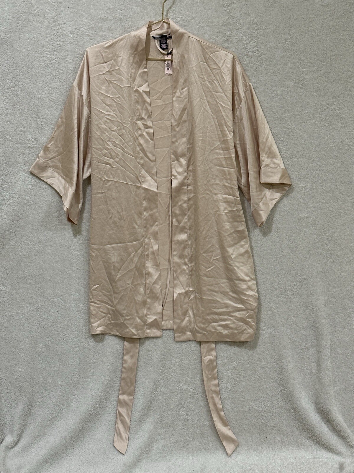 NWT Victoria’s Secret Size XS/S Nude Satin Kimono Robe Belted Pockets ...