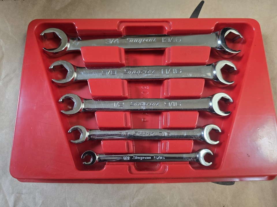 Snap-on 5pc SAE Double Flare Nut 6 Point Line Wrench Set. (26137-1) RXFS605B | eBay