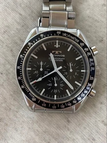 TECHNOS Chronograph T4146 Watch Black Silver Stainless Steel 40mm Case rare | eBay