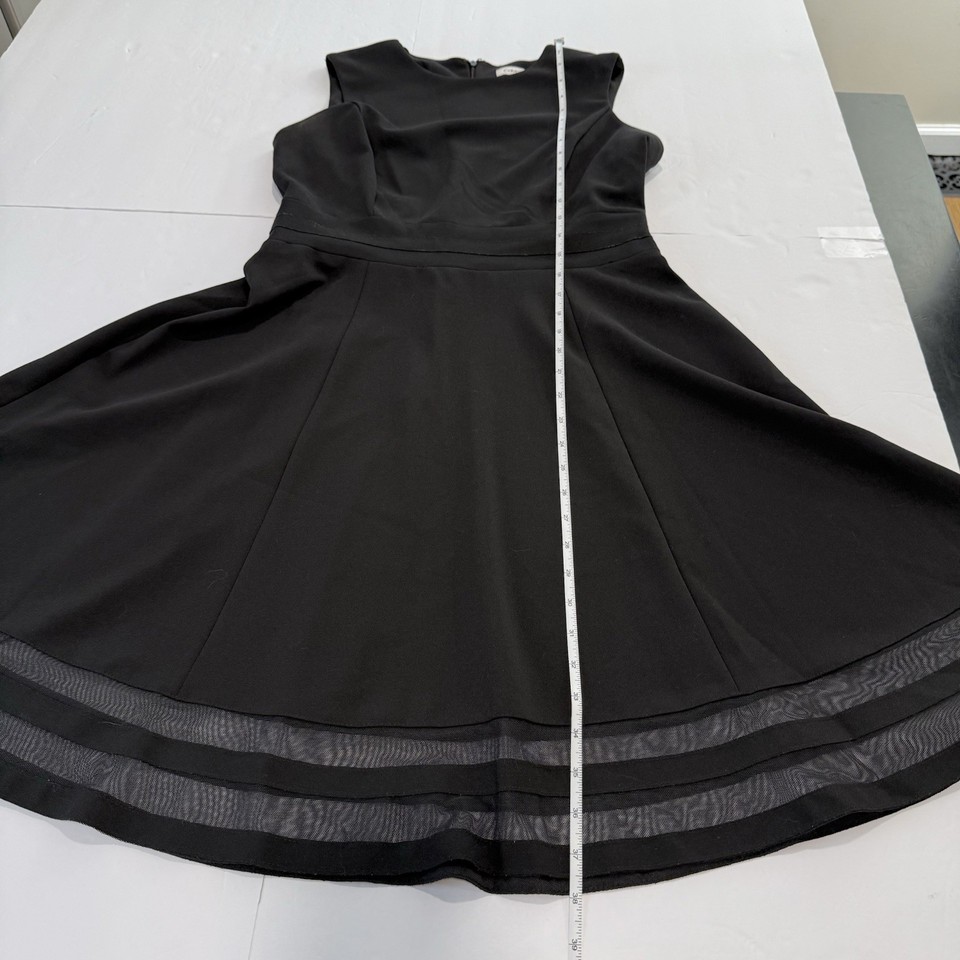Calvin Klein Black Mesh Illusion Hem Fit Flare Stretch Sleeveless Dress ...