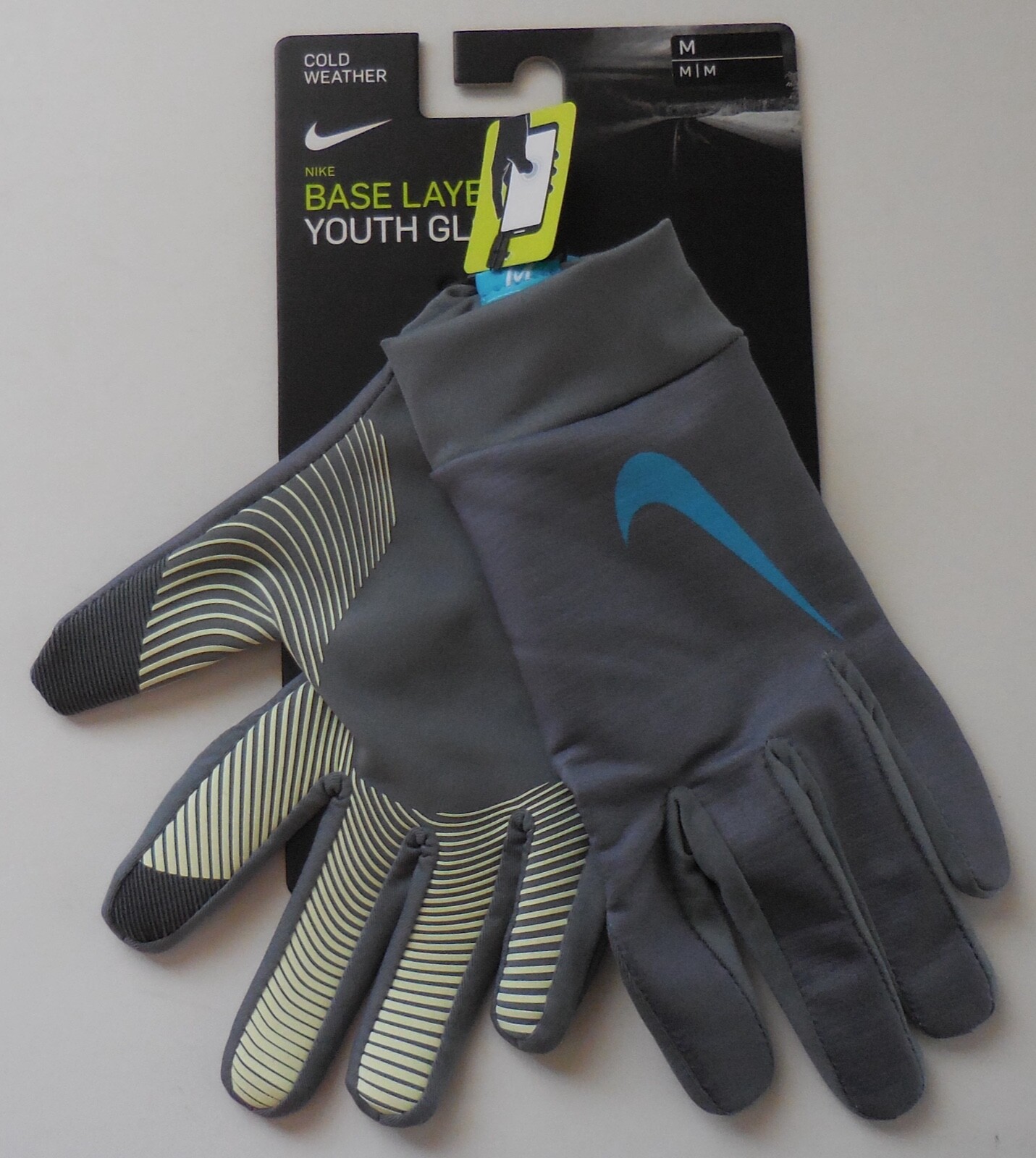 Nike Base Layer Run Gloves Youth Unisex Smoke Grey/Turquoise Blue ...