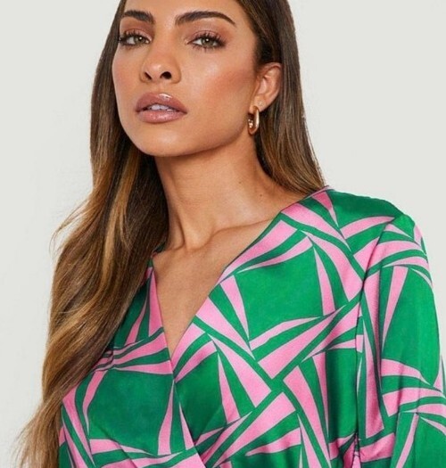 Boohoo pink green Aztec belted pleated kimono midi dress 8 BNWT | eBay