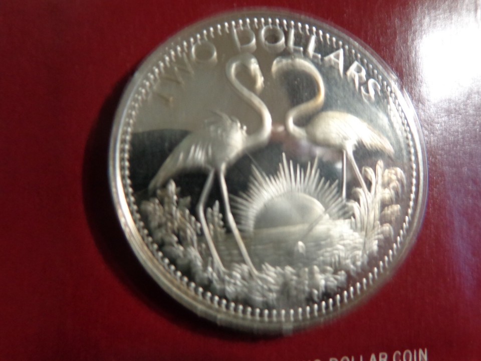 TWO DOLLAR "Flamingo" Coin of the Bahamas - 1975 Sterling Silver Proof ...