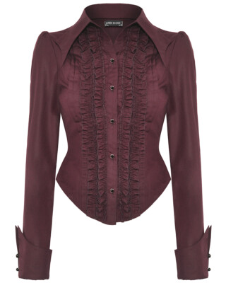 Dark In Love Womens Corporate Gothic Vampire Ruffled Blouse Top - Wine ...