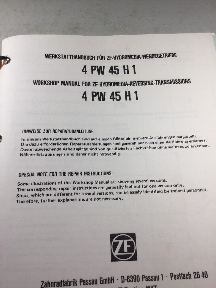 Zahnradfabrik 4PW, 45H1 Hydromedia Reversing Transmissions Service ...