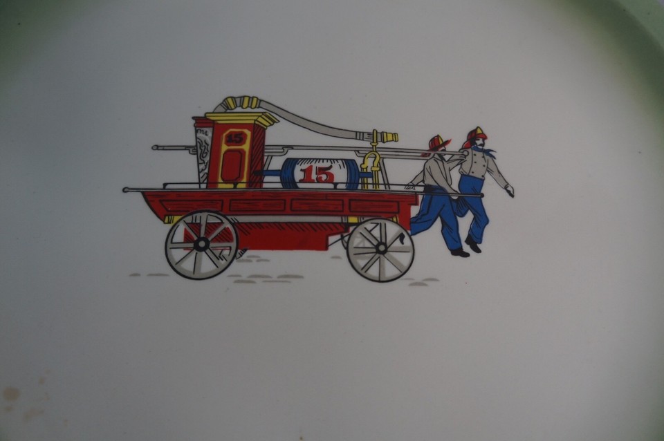 Antique Firefighter fireman Fire Hand wagon Porcelain Plate | eBay