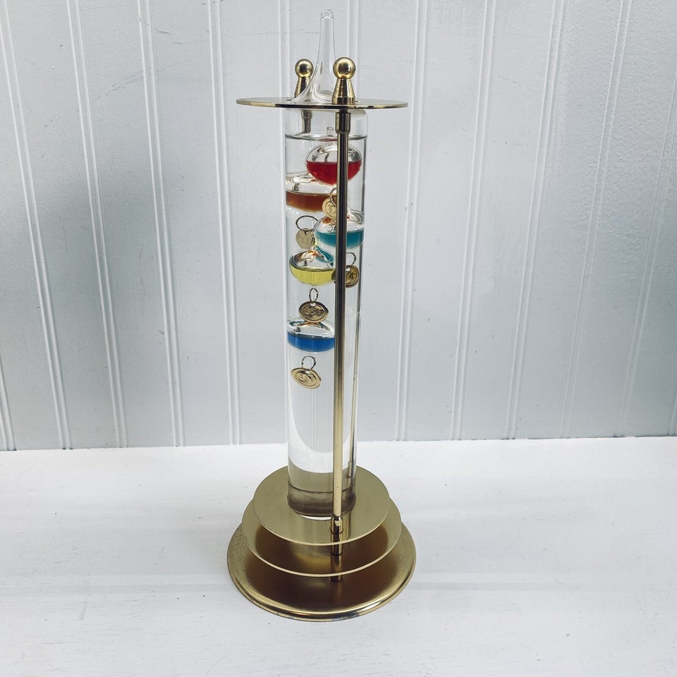 14" Vintage Galileo Glass Thermometer with Brass Stand Display Piece | eBay