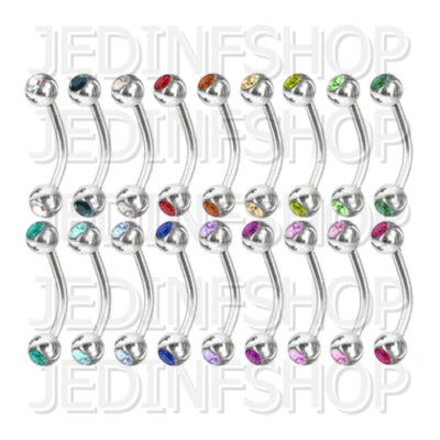 Curved Barbell Banana Bar | 2.0mm (12g) - 12mm | Double Gem - 18 ...