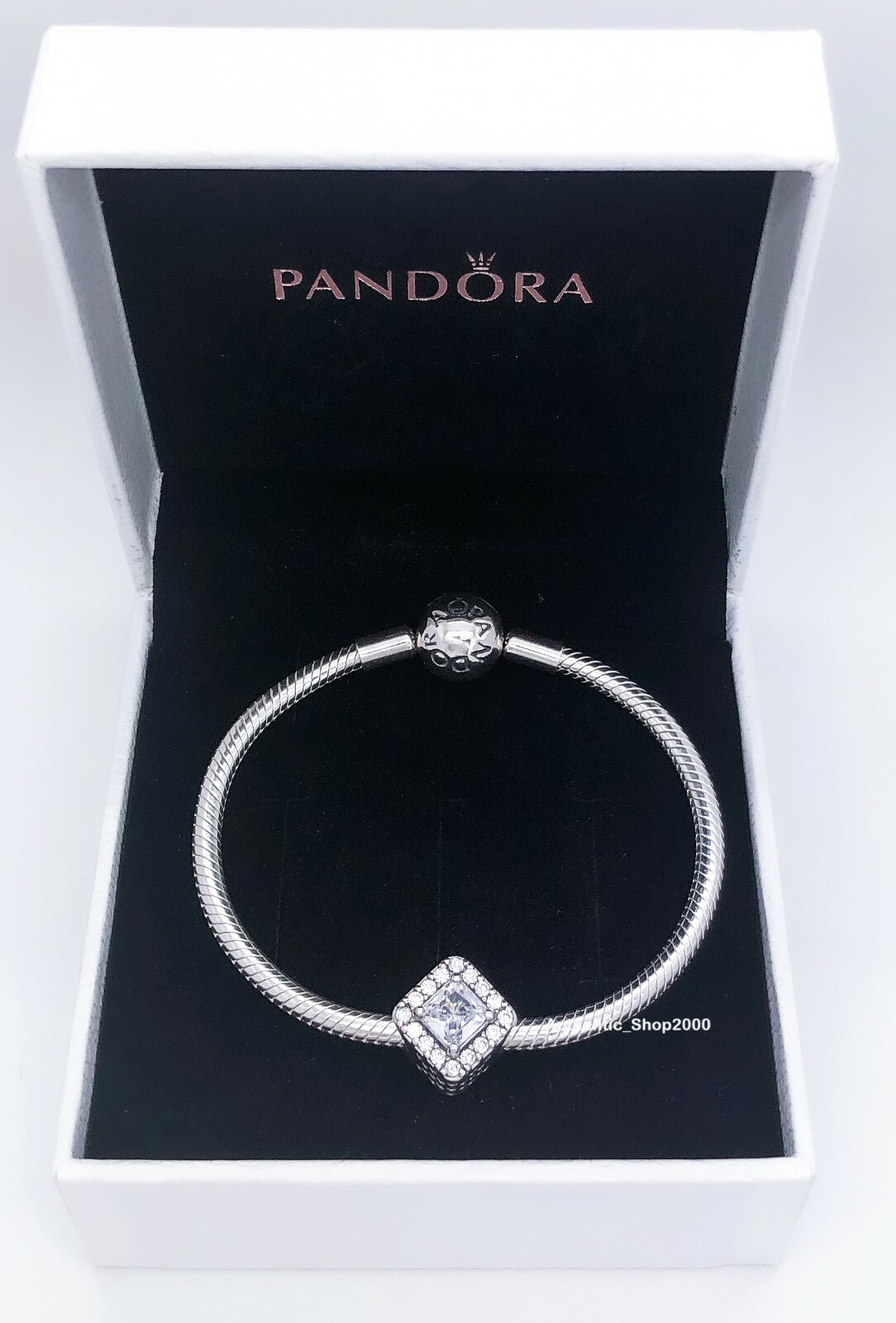 NEW PANDORA 925 SS Sparkling Cubic Zirconia Square Halo Charm Pendant ...