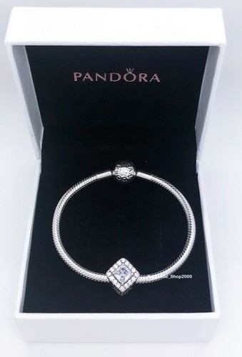 NEW PANDORA 925 SS Sparkling Cubic Zirconia Square Halo Charm Pendant ...