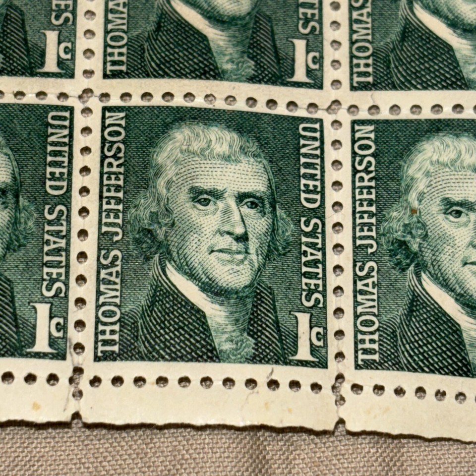 ULTRA RARE 12 BLOCK THOMAS JEFFERSON US 1 CENT STAMPS GREEN UNCANCELED ...