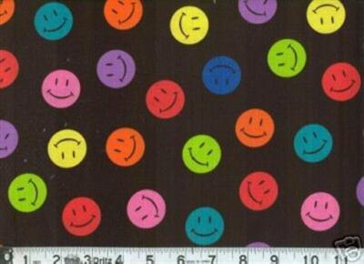 7/8 Yard Retired VIP Smile Face Icon Toss Black Cotton Fabric Cranston ...