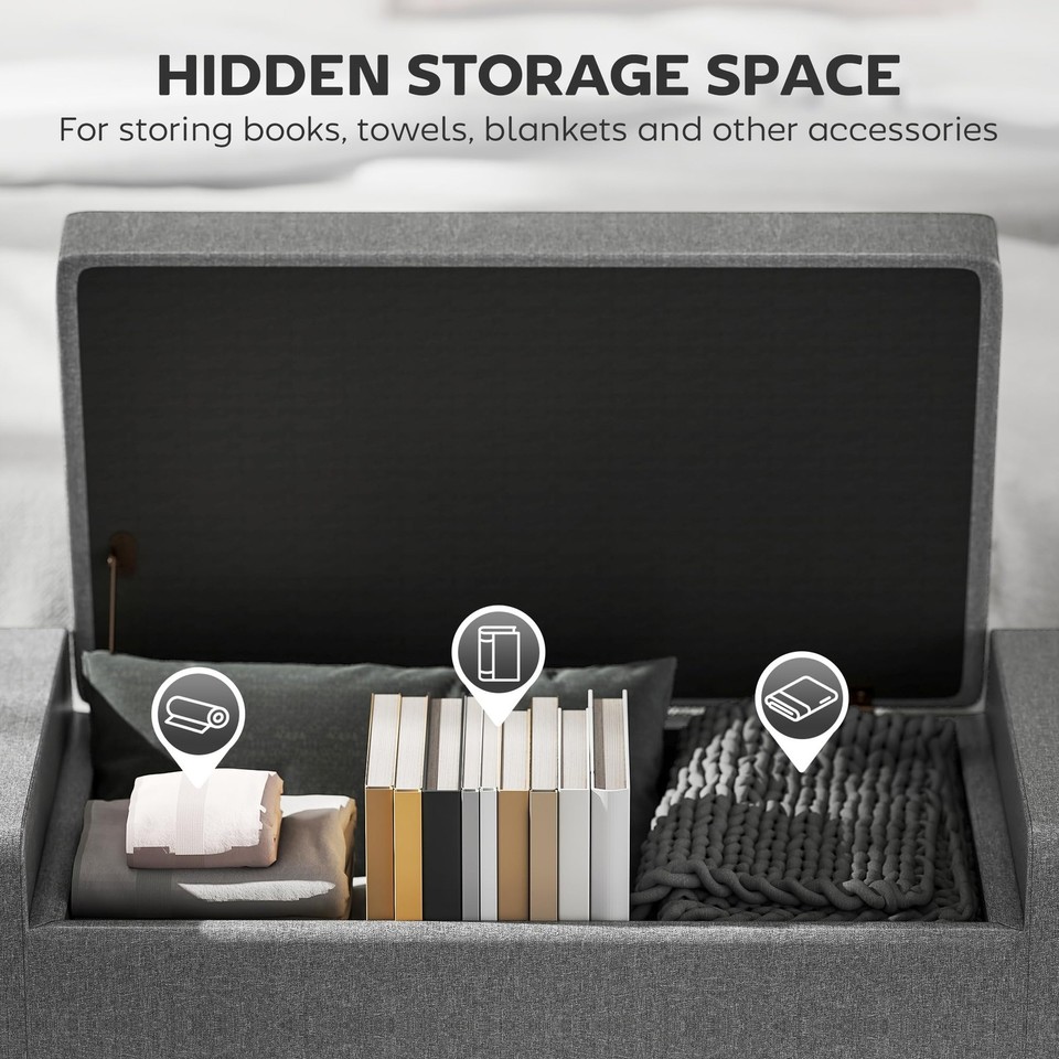 Storage Ottoman, Linen Upholstered Storage Bench with Lift Top and ...