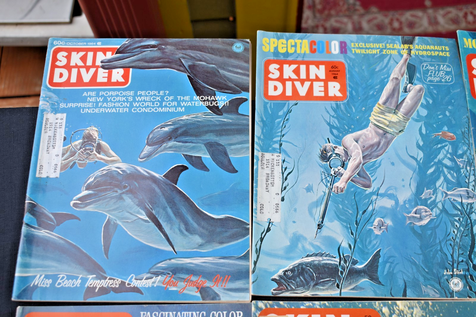 6 vtg 1963 1964 SKIN DIVER scuba Magazine equipment advertising snorkel ...
