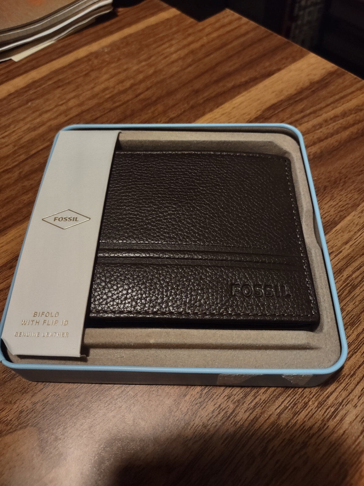 Fossil Wilder Black Leather Bifold Flip ID Wallet NWT & Original Box | eBay