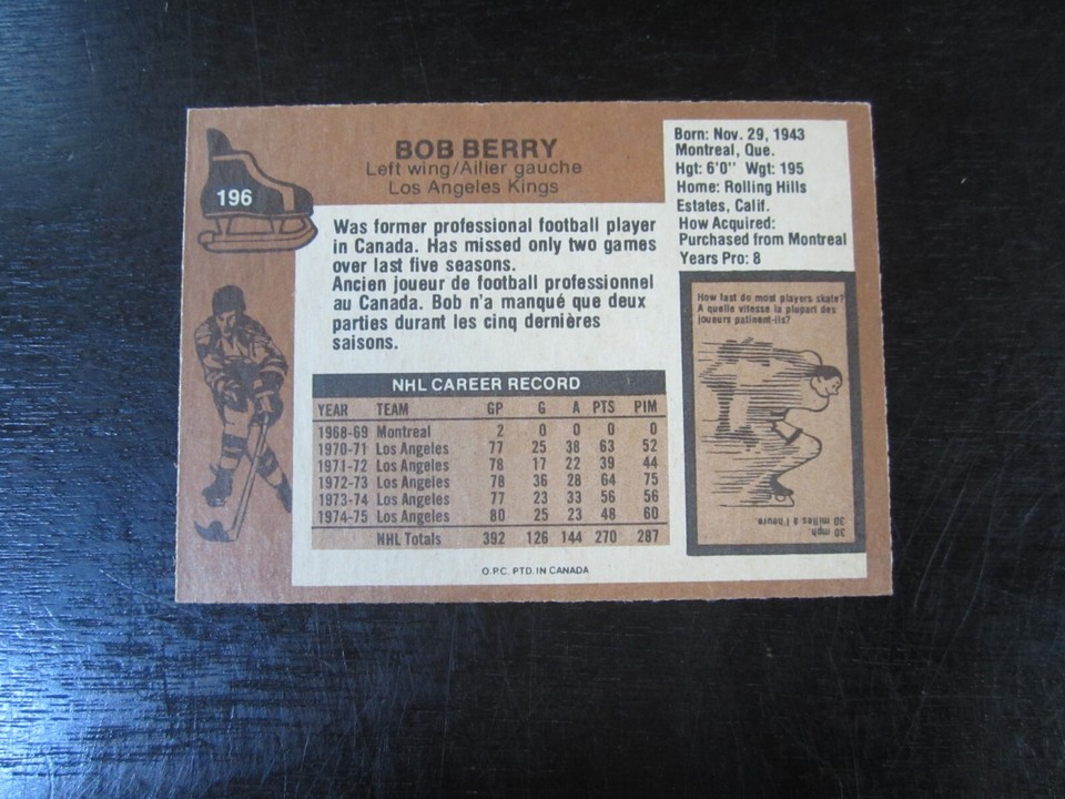 1975-76 O Pee Chee # 196 Bob Berry Autograph Signed Auto Card (M2 ...