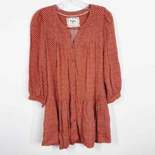 ANTHROPOLOGIE HOLDING HORSES Rust Tunic Top long full slv 3/4 romantic ...