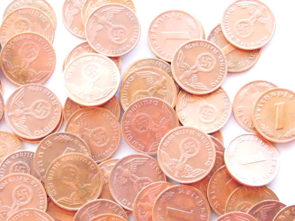 GERMAN Roll 100x 1 REICHSPFENNIG Coin 1937- 1940 Copper SWASTIKA 3RD ...