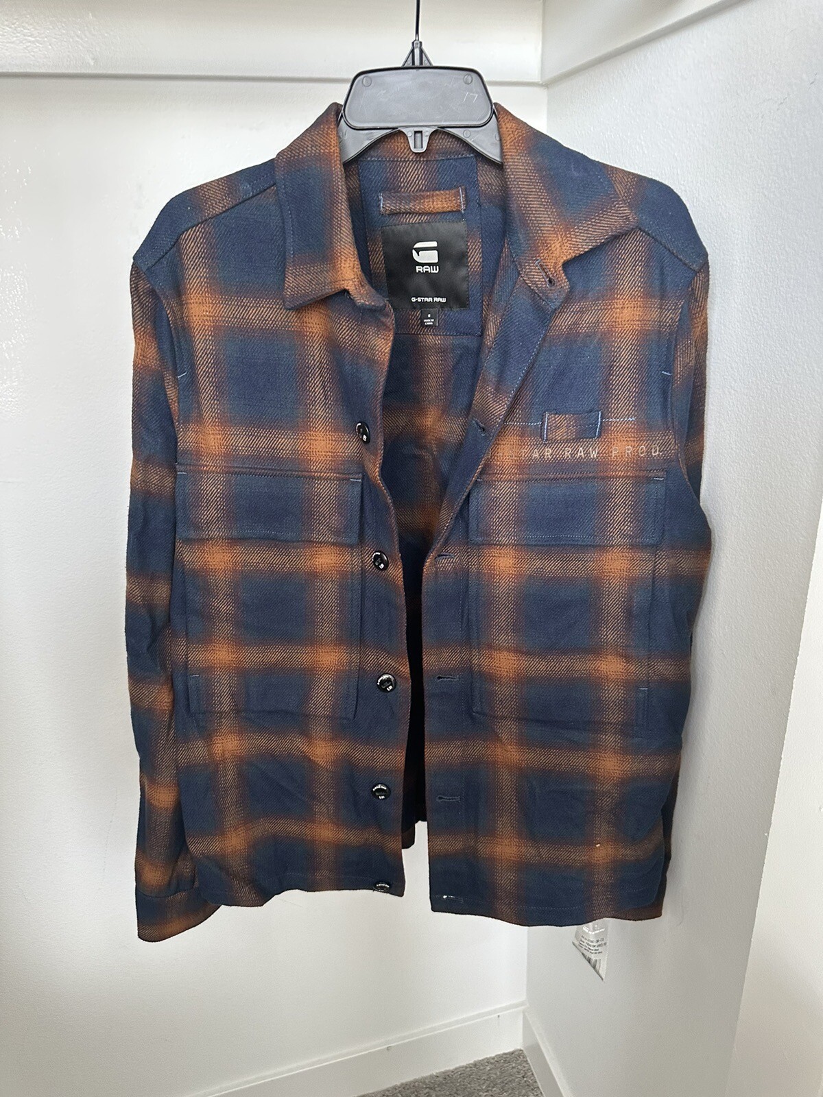 G-STAR RAW Men's Pocketony Plaid Service Overshirt Jacket Small Orange ...