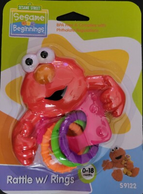 Sesame Street Beginnings Elmo Baby Rattle W/ Rings Toy 0-18mos. Infant ...