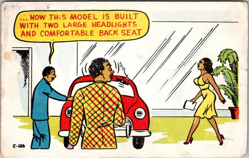 Sexy Woman New Car Model Risque Humor Comic Vintage Postcard Black ...