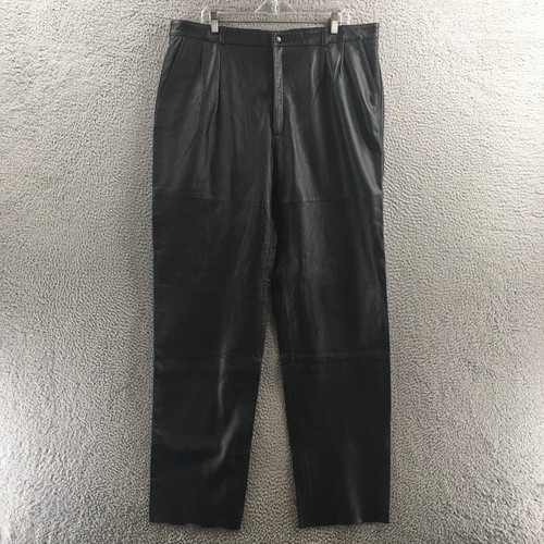 Vilanto Pants Womens 40 Black Soft Leather Straight Leg Zip Fly Pleated ...