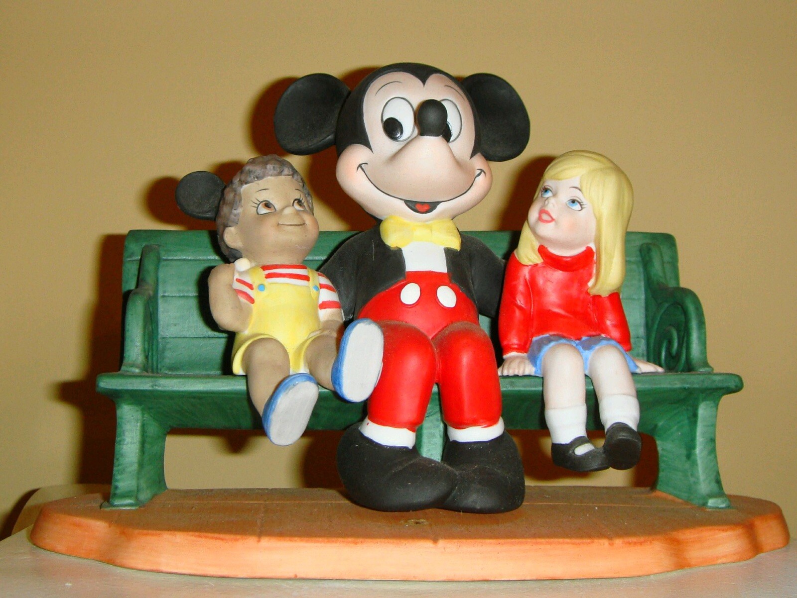 Walt Disney Mickey Mouse Figurine Porcelain/Bisque Sitting On Bench ...