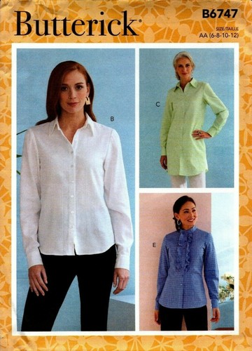 Butterick Sewing Pattern B6747 6747 Womens Shirts Size 6-8-10-12 NEW ...