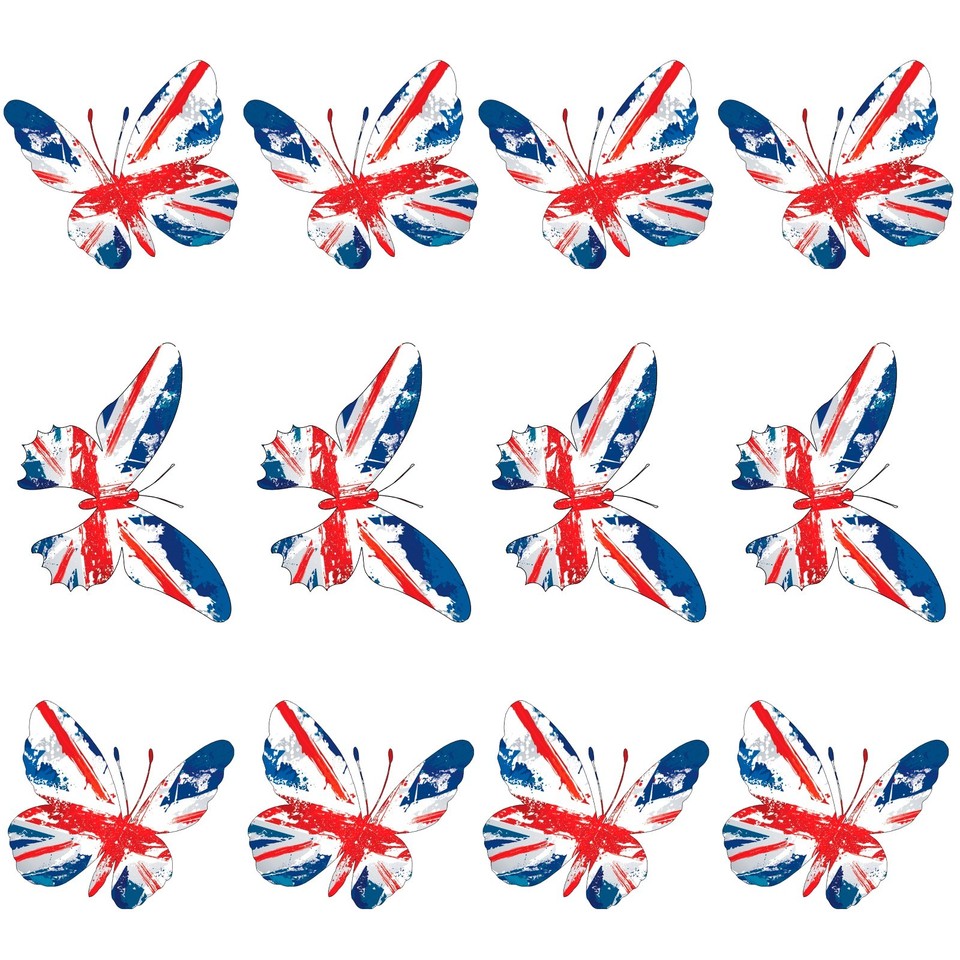PRECUT Union Jack Butterflies Cupcake Toppers Cake Decorations | eBay UK