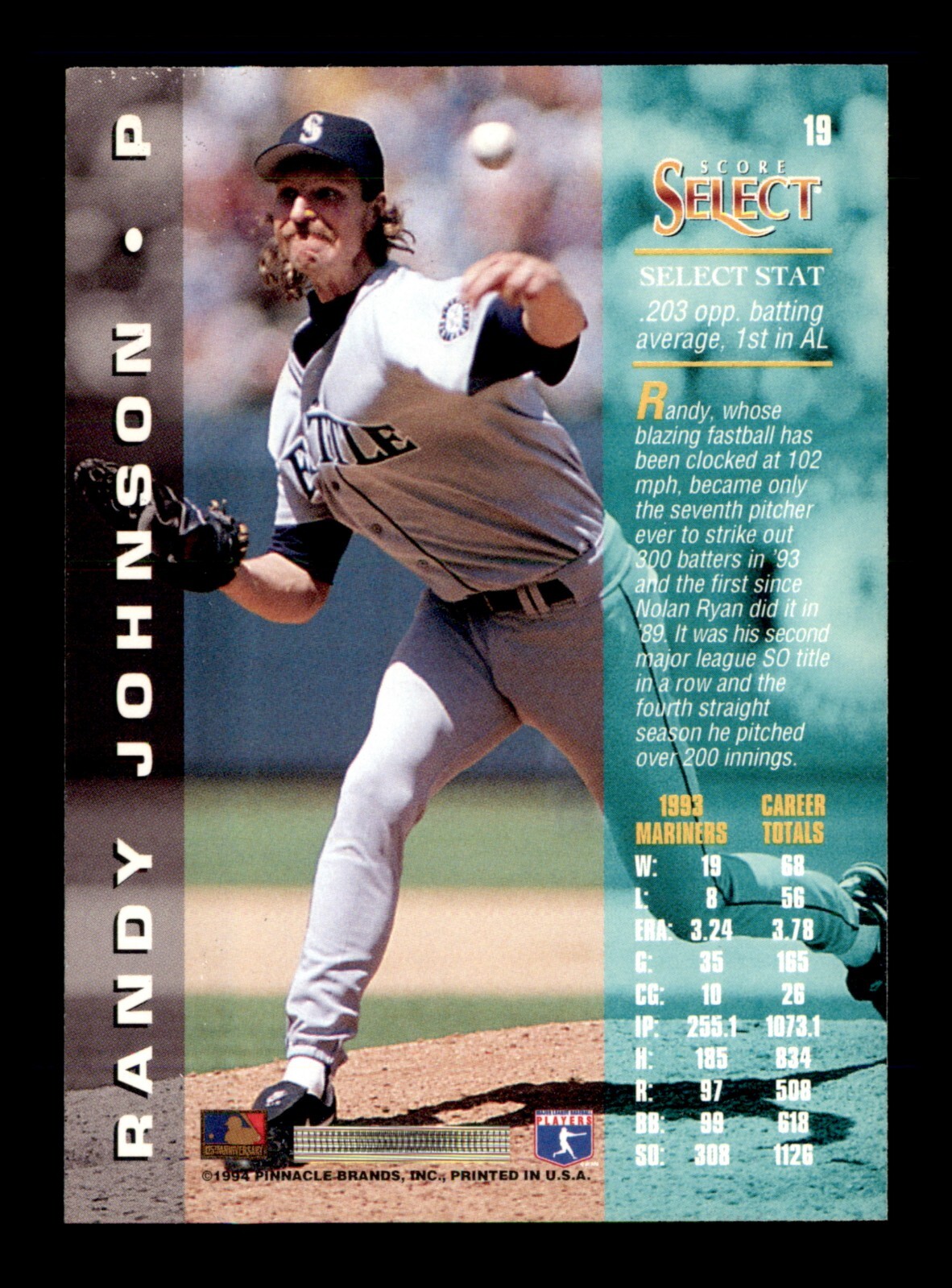 1994 Score Select #19 Randy Johnson Seattle Mariners Baseball Card HOF ...