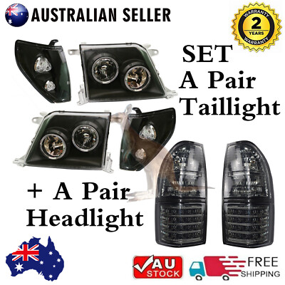 6 Pcs LED Pair headlight + Pair taillight For Toyota Prado 90 Series ...