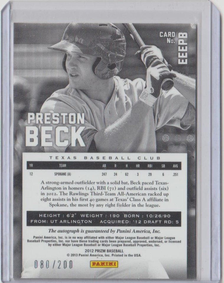 PRESTON BECK 2012 ELITE EXTRA EDITION #EEEPB AUTOGRAPH SN/200 | eBay