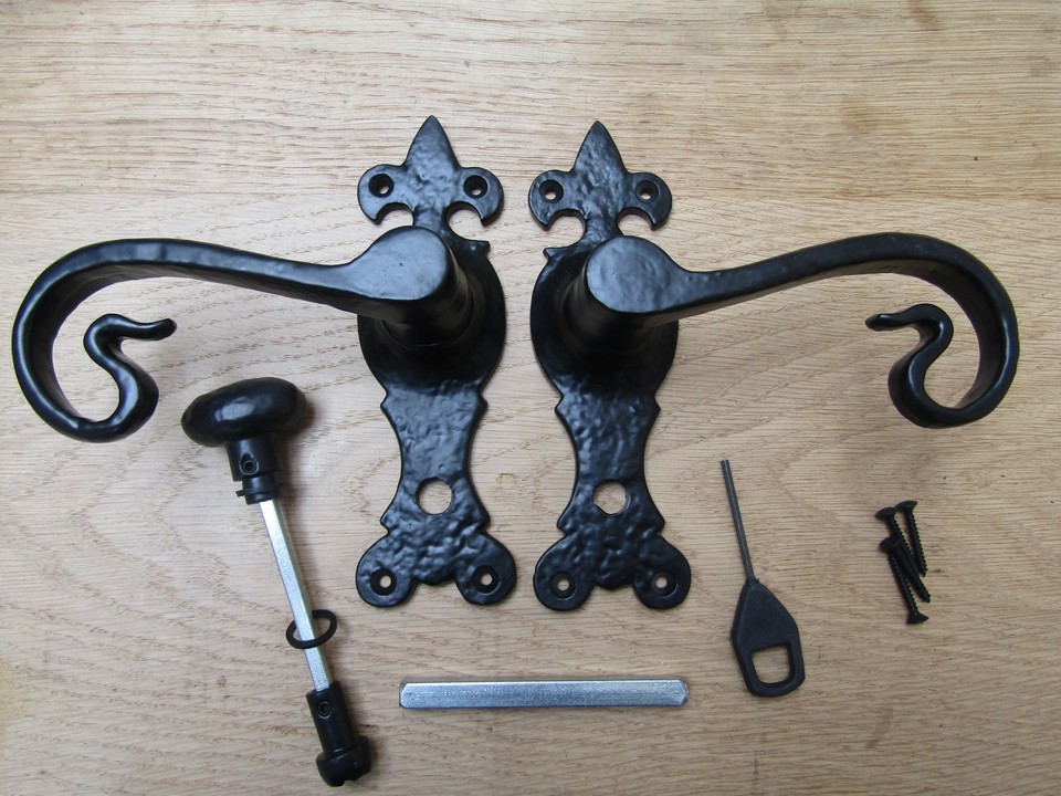 Cast iron Black antique lever mortise door handles old rustic vintage ...