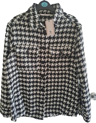 TU Womens black And White Dogtooth Check Shacket Jacket/Coat Shirt ...