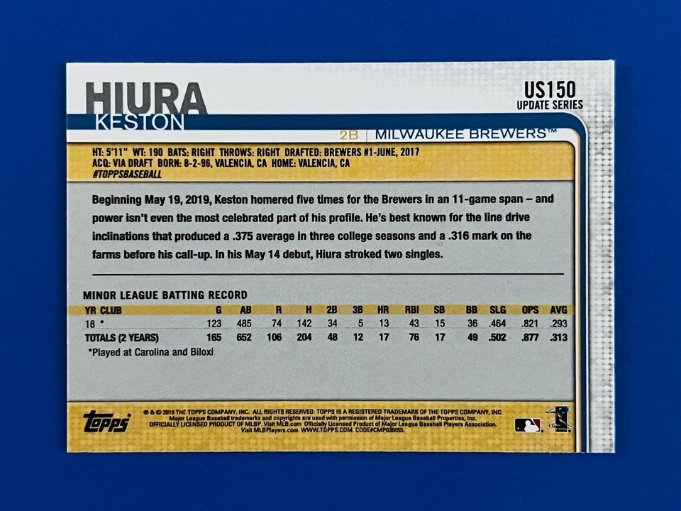 2019 Topps Update Keaton Hiura Brewers Photo Variation SP Baseball Card ...
