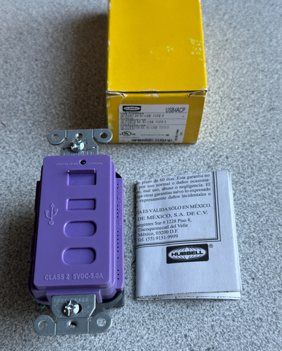 NEW HUBBELL USB4ACP PURPLE 5A USB CHARGER 4 PORT OUTLET TYPE A TYPE-C ...