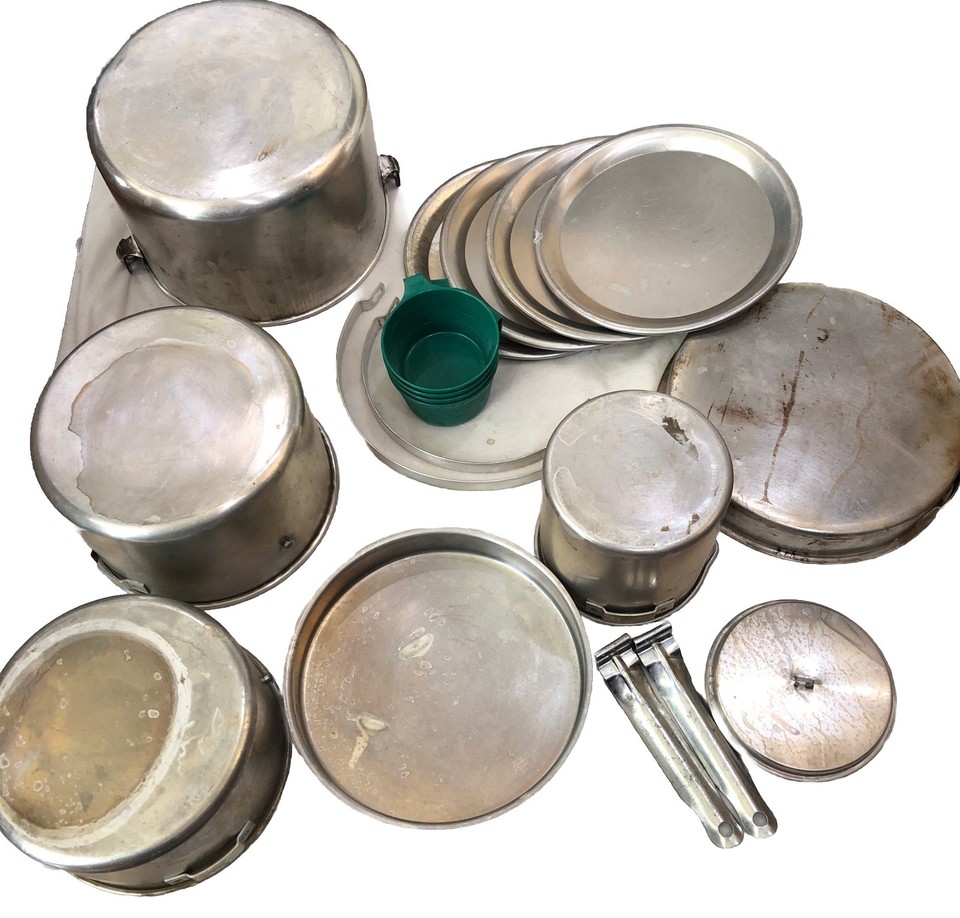 VINTAGE 14 PIECE PALCO #414 ALUMINUM CAMP COOK SET WITH BOX ** Free ...