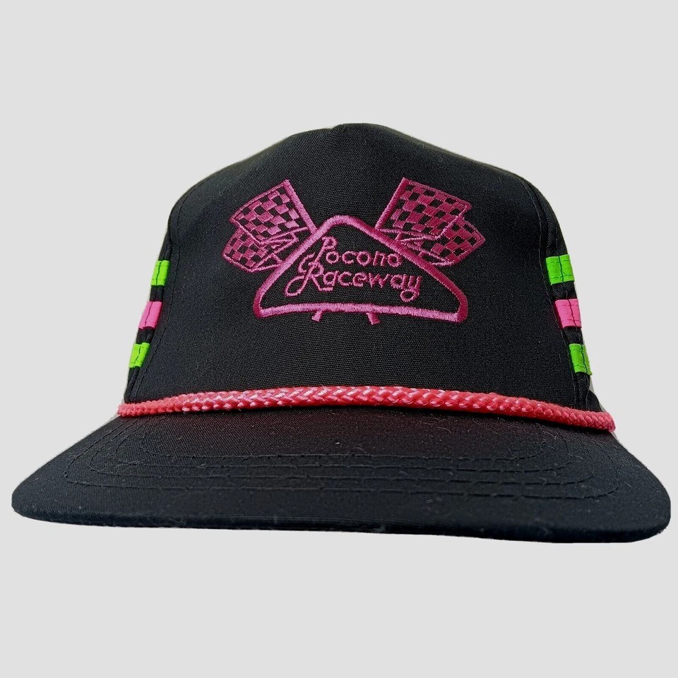 Pocono Raceway 3 Stripe Cap Hat Black Neon Pink Green Canvas Racing ...