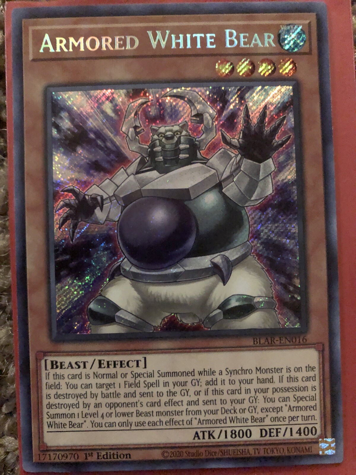 ARMORED WHITE BEAR YUGIOH BLAR-EN016 SECRET RARE BATTLES OF LEGEND ...