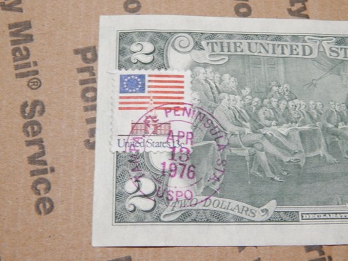 U.S. $2 Two Dollar Bill Stamped and Postmarked April 13, 1976 very fine ...