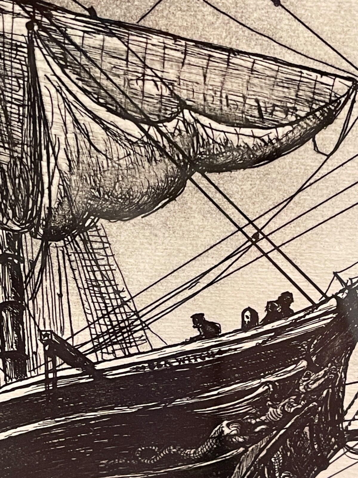 Vintage Signed Alan Jay Gaines Etching Sail Ship Framed 3291 | eBay