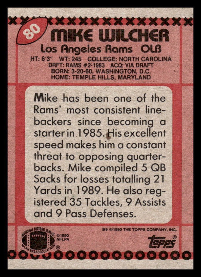 1990 Topps Mike Wilcher #80 Los Angeles Rams Football Card | eBay
