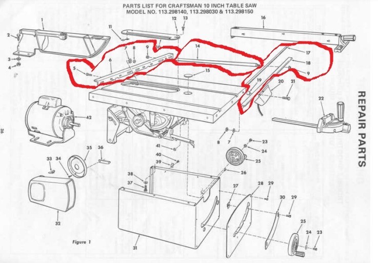 Craftsman 113 Series 10" Table Saw Guide Rails, for 27" Deep Table | eBay