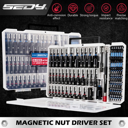 SEDY 80Pcs Magnetic Impact Nut Driver Set Impact Driver Bit 1/4'' Quick ...