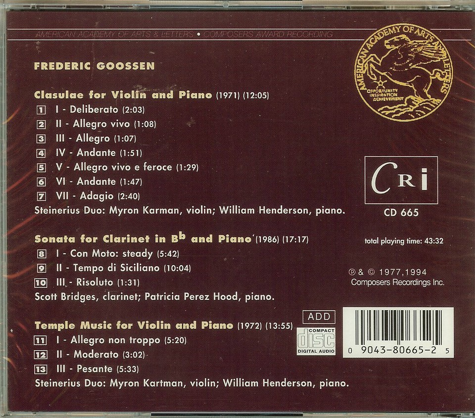 FREDERIC GOOSSEN - MUSIC BY - CD - NEW - SEALED - FREE SHIPPING ...