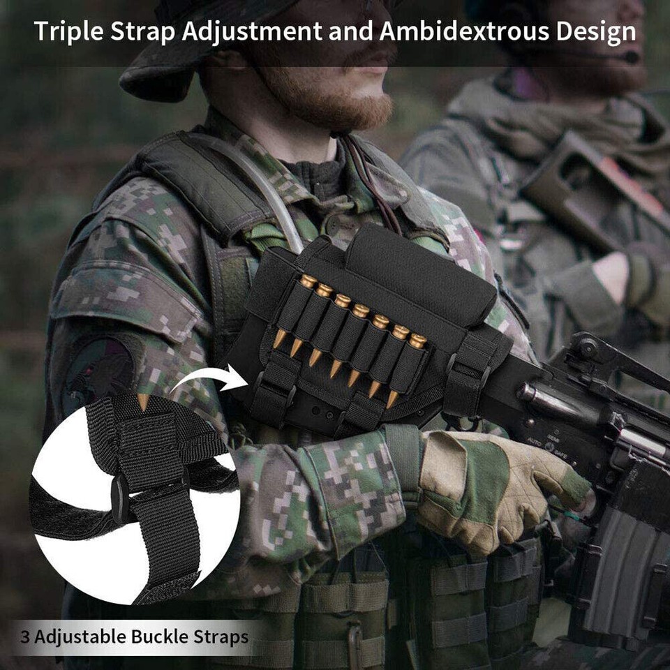 Tactical Rifle Buttstock Cheek Rest Riser Ammo Cartridges Carrier Case ...